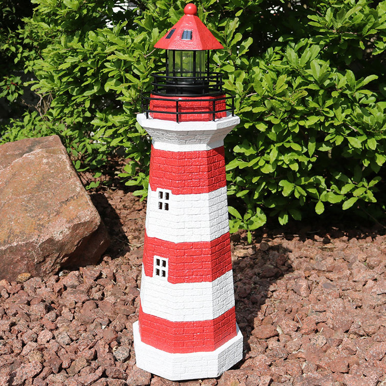 Longshore Tides Caudillo Striped Resin Solar Resin Outdoor LED Lighthouse Statue & Reviews | Wayfair